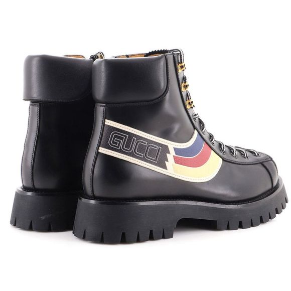 Gucci | Shoes | Gucci Mens Oliver Sylvie Web Hiking Boots Leather Black ...
